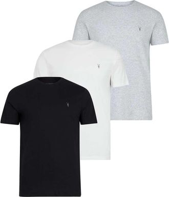 AllSaints Tonic - 3er-Pack kurzärmlige T-Shirts in Optischweiß/Schwarz/Grau mit Rundhalsausschnitt-Bunt
