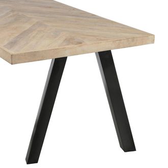 Woood Tablo Tischplatte Fischgrät 200x90 aus Mangoholz - White Wash - Zur Verwendung Tablo Tischbeine für Esstisch - 200x90x5.5 cm