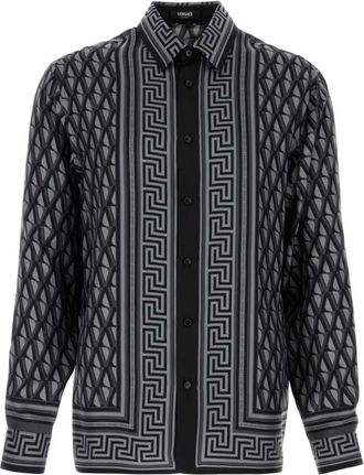 Versace Homme, Chemises, Gris, Taille: XL Printed Silk Twill Regular Shirt