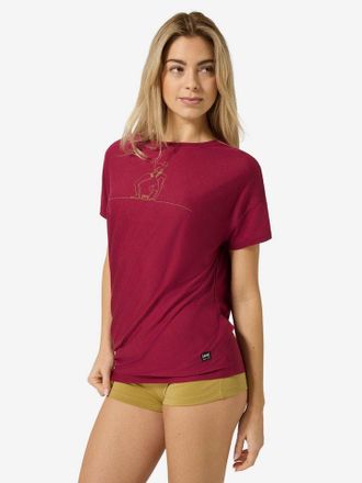 super.natural T-Shirt f&uuml;r Damen,Merino W CAT YOGA LOOSE TEE mit Tier-Motiv, atmungsaktiv