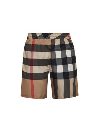 Burberry Mens Swim Trunks Beige Check Polyester Beachwear Sea Clothing