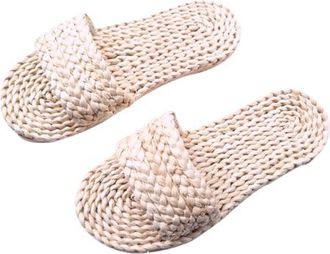 Garneck Chaussons Tissés Corn Blanc Semelle Antidérapante Confortables et Respirants pour Femmes Style Créatif et Rétro pour Intérieur