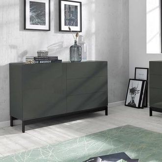 Dmora Kommode Sebastiano, Küchen-Sideboard mit 1 Tür und 3 Schubladen, Wohnzimmer-Buffet, 100 % Made in Italy, 110 x 40 x 47 cm, glänzendes Anthrazit