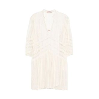 Twinset Femme, Robes, Beige, Taille: 36 FR Mini-robe &agrave; col en V et dentelle