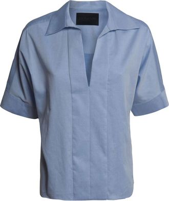 Dondup Femme, Blouses et Chemises, Bleu, Taille: 38 FR Chemise Gabardine Coupe Carr&eacute;e