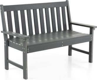 Costway GOPLUS Gartenbank wetterfest, 2 Sitzer Parkbank Kunststoff, Sitzbank Outdoor bis 320kg belastbar, Terrassenbank mit hohe Rücklehne & Armlehne, Sitzban