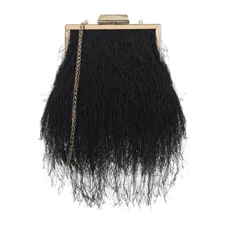 Kazar Femme, Sacs, Noir, Taille: ONE Size Pochette &agrave; franges avec cadre m&eacute;tallique
