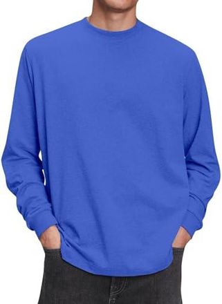 Generic T-shirt &agrave; manches longues pour homme - T-shirt ample &agrave; col rond - L&eacute;ger et respirant - Extensible - Grande taille - Couleur unie - T-shirt d&eacute;contract&eacute;
