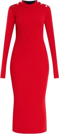 Sportmax robe mi-longue nervur&eacute;e &agrave; boutonni&egrave;re - Rouge