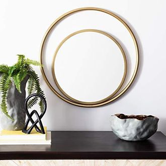 Safavieh Decorative Hanging Wall Mirror for Living Room, Bedroom, Hallway, in Brushed Brass, 68.58 X 68.58 X 7.62
