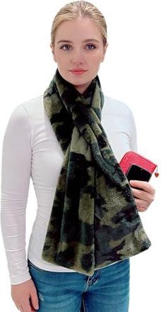 Lina & Lily &Eacute;charpe &agrave; Poche Zipp&eacute;e Cach&eacute;e en Fausse Fourrure pour Femme Hiver (Camouflage Vert)