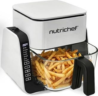 Nutrichef NutriChef 4L Airfryer & Elektrogrill - 7-in-1 Glas Hei&szlig;luftfritteuse + 1.2L Grill Frittieren, Grillen, Backen ohne &Ouml;l | Tischgrill elektrisch | Transp