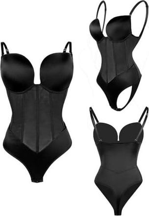 Generic YUJIEBB Body gainant une pi&egrave;ce dos nu pour femme avec soutien-gorge corset amincissant la taille sous la robe, Noir, XXL