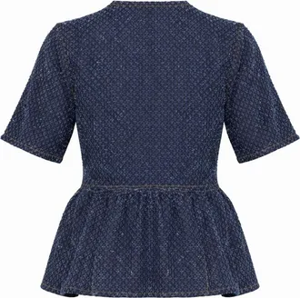 Ganni Peplum Organic Cotton Blouse - Blue