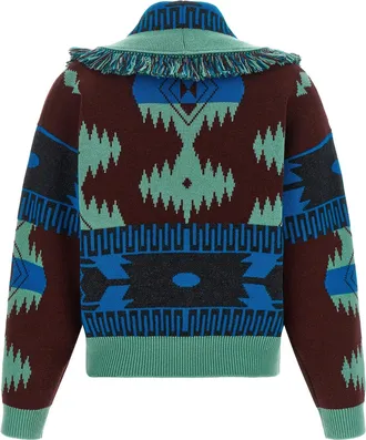 Alanui Virgin Wool and Cashmere Jacquard Cardigan - Blue
