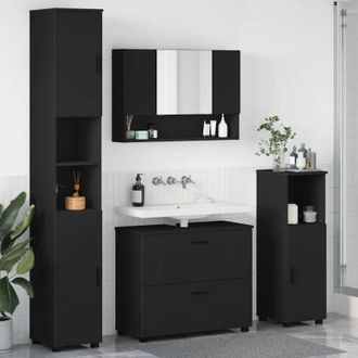vidaXL Ensemble de mobilier de salle de bain avec tiroir 4 pcs Noir vidaXL