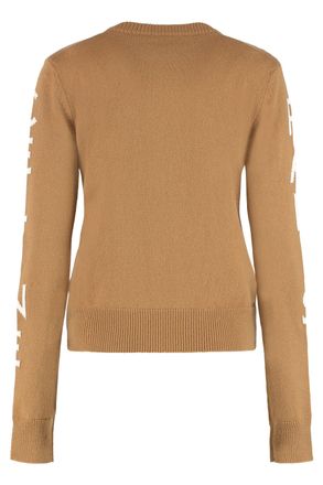 Celine Womens Wool And Cashmere Sweater With Logo Camel