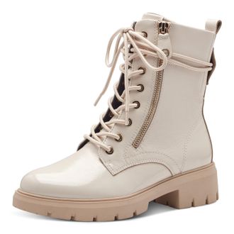 Tamaris COMFORT Damen Stiefeletten zum Schn&uuml;ren mit Rei&szlig;verschluss Herbst, Beige (Creme Patent), 37 EU