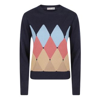 Ballantyne Rundhals-Pullover mit klassischem Rautenmuster - - Knitwear - Damen - Blau - L
