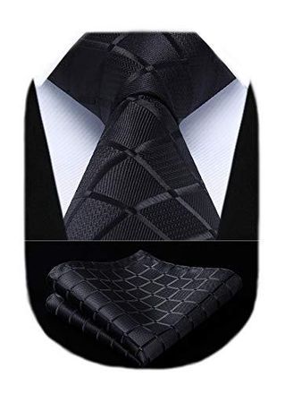 Hisdern Cravate Noire Homme &agrave; Carreaux &Eacute;l&eacute;gante Formelle Classique Cravates et Pochette en Soie Mariage dAffaires Fete Cravate pour Hommes 8,5cm