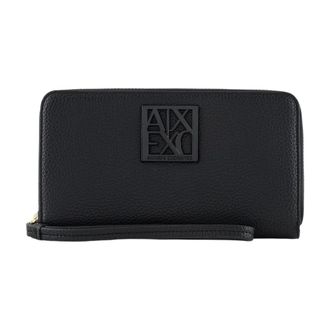 A|X Armani Exchange Strukturiertes Portemonnaie mit Rundum-Rei&szlig;verschluss- Handschlaufe und Logo - - Accessories - Damen - Schwarzk - ONE SIZE
