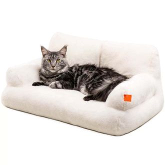 Generic Flauschiges Pl&uuml;sch-Katzensofa, abnehmbar und maschinenwaschbar, Katzenbett, niedliches Katzensofa mit Rutschfester Unterseite f&uuml;r den Innenbereich(Whi