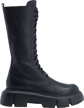 8 by YOOX LEATHER HIGH COMBAT ANKLE BOOTS