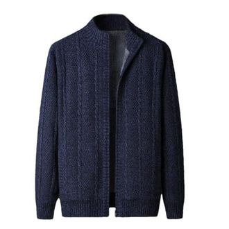 Generic Pull dhiver en laine avec fermeture &eacute;clair pour homme - Cardigan &eacute;pais et chaud pour homme, 8305-1 Bleu marine, 5XL