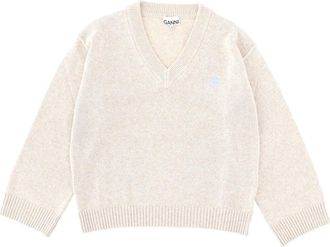 Ganni Logo Wool Blend Sweater - Beige