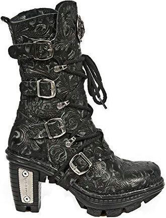 New Rock NEOTR005-S25 Vintage Floral Noir Gothique Rock Punk Dames Cuir Mode Mollet Bottes 38