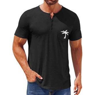 Generic T-shirt d&eacute;t&eacute; d&eacute;contract&eacute; &agrave; manches courtes pour homme avec 4 boutons &eacute;l&eacute;gant pour la mode Border, Noir, XXL