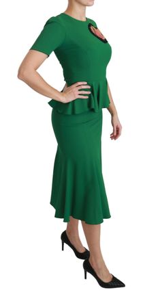 Dolce & Gabbana Womens Green Heart Patch Mermaid Midi Viscose Dress Acetate Elastane