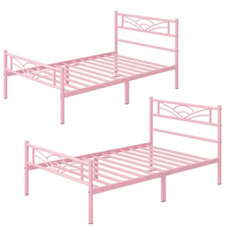 Yaheetech 2er-Set Metallbett Bettrahmen Bettgestell mit Lattenrost Einzelbett Singlebett G&auml;stebett 90 x 200 cm/Hellrosa
