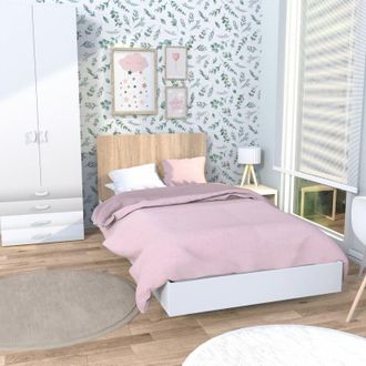 Weber Industries Le Quai Des Affaires - Lit loft 90x190 cm + sommier / Décor Blanc & chêne blanchi/ 192x94x75 cm