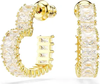 Swarovski Creolen Matrix Kreolen Baguette-Schliff, Herz, Klein, Wei&szlig;, 18k vergoldet