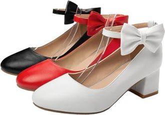 Hemobllo Chaussures Femme &agrave; Talon Moyen Chunky Confortables avec Noeud &Eacute;l&eacute;gant pour Dame Single Shoes &agrave; Boucle Noir pour Marche et Usage Quotidien