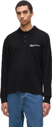 Karl Lagerfeld Regular Long Sleeves Pique Polo, Black, XXL