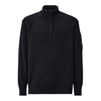 C.P. Company C.p. Company - Pull demi-zipp&eacute; en laine dagneau - Homme - Pulls - Bleu - Taille: L