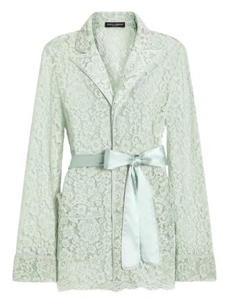 Dolce & Gabbana lace-detail belted jacket - Gr&uuml;n