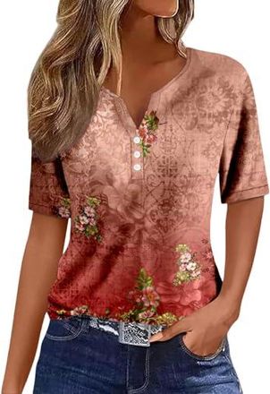 Generic T-shirt d&eacute;t&eacute; &agrave; manches courtes pour femme - Coupe ample - D&eacute;contract&eacute; - T-shirt d&eacute;t&eacute; - Haut de baseball - Pour femme et adolescente, Past&egrave;que rouge, M