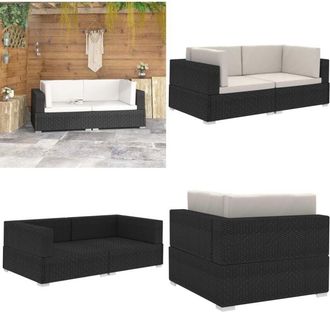vidaXL Ecksofas 2 Stk. mit Auflagen Poly Rattan Schwarz - Gartensorgsofa - Outdoor-Sitzgruppe - Lounge-Set - Rattan-Sofa - Eckcouch - Home & Living