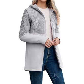 Generic Veste Femme Chic Et Elegant Veste d&eacute;contract&eacute;e en velours c&ocirc;tel&eacute; avec capuche pour femme l&eacute;g&egrave;re et confortable pour lautomne et lhiver design ample &agrave; 