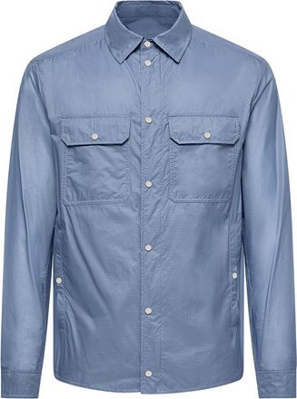 Moncler Moncler Logo Patch Long Sleeve Shirt, Men, Blue, Size: 3xl