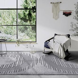 Elle Decoration Hochflor Teppich Bartoux - Moderner Wohnzimmerteppich, Langflor Shaggy, Modernes Muster, Flauschig Weich Boho für Wohnzimmer, Schlafzimmer 