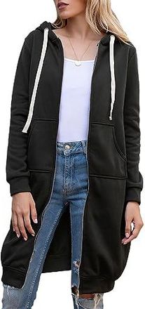 Minetom Sweat À Capuche pour Femme Long Veste Automne Et Hiver Manches Longues Zippée Couleur Unie Jacket Décontracté Hoodie Robe Sweatshirt Blouson Manteau a