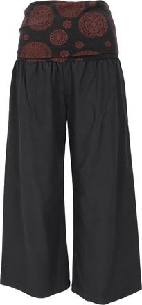 Guru Shop Weite Marlenehose, Wellnesshose, Yogahose, Boho Hose mit Breitem Bund - Schwarz, Damen, Baumwolle, Size:XL