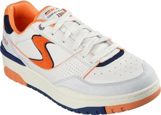 Skechers Herren S-1992 Sneaker, Nat&uuml;rliches Leder, Wildleder, Netzstoff, orangefarbener Besatz, 41 EU