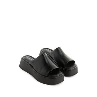 Vagabond Courtney - Plateau-Pantoletten aus Leder in Schwarz