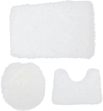 Garneck rutschfeste Toilettenmatte 3 St&uuml;ck Wei&szlig; aus Weichem Langflor Pl&uuml;sch mit Universeller Wc Deckel und Tankabdeckung Leicht zu Reinigen Passend f&uuml;r U und 