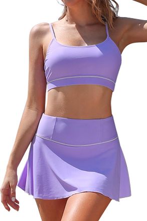 SHEKINI Damen Bauchkontrolle Bikini Sets U-Ausschnitt Badeanzug High Waisted Swim Rock(XL, Lila)